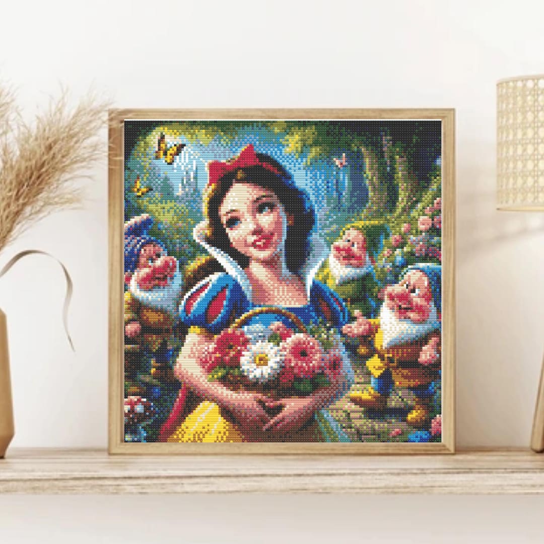 Snow White Cross Stitch Chart With Seven Dwarfs, DIY Embroidery Pattern ...