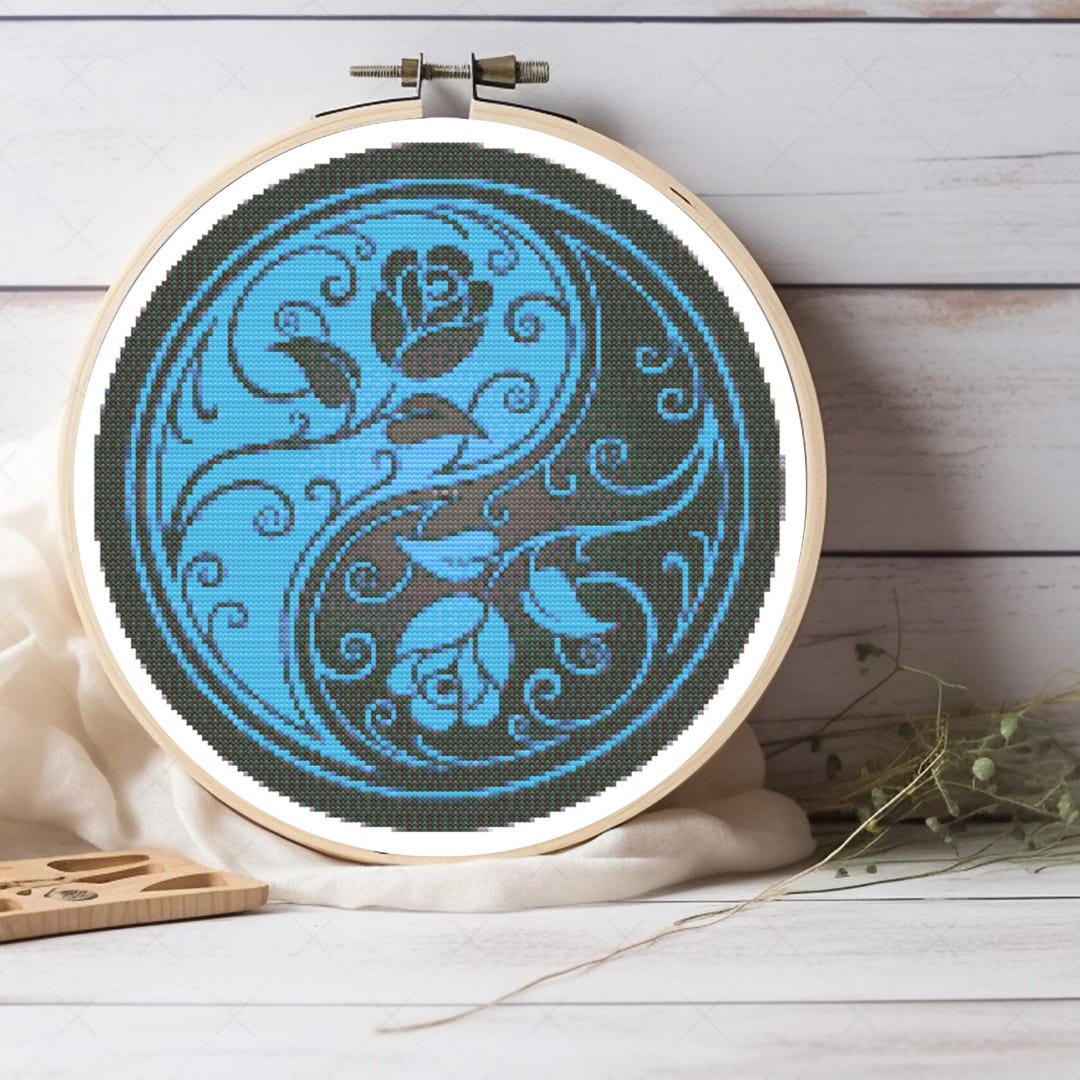 Blue Black Roses Yin Yang Cross Stitch Pattern, Yin Yang Pattern, for ...