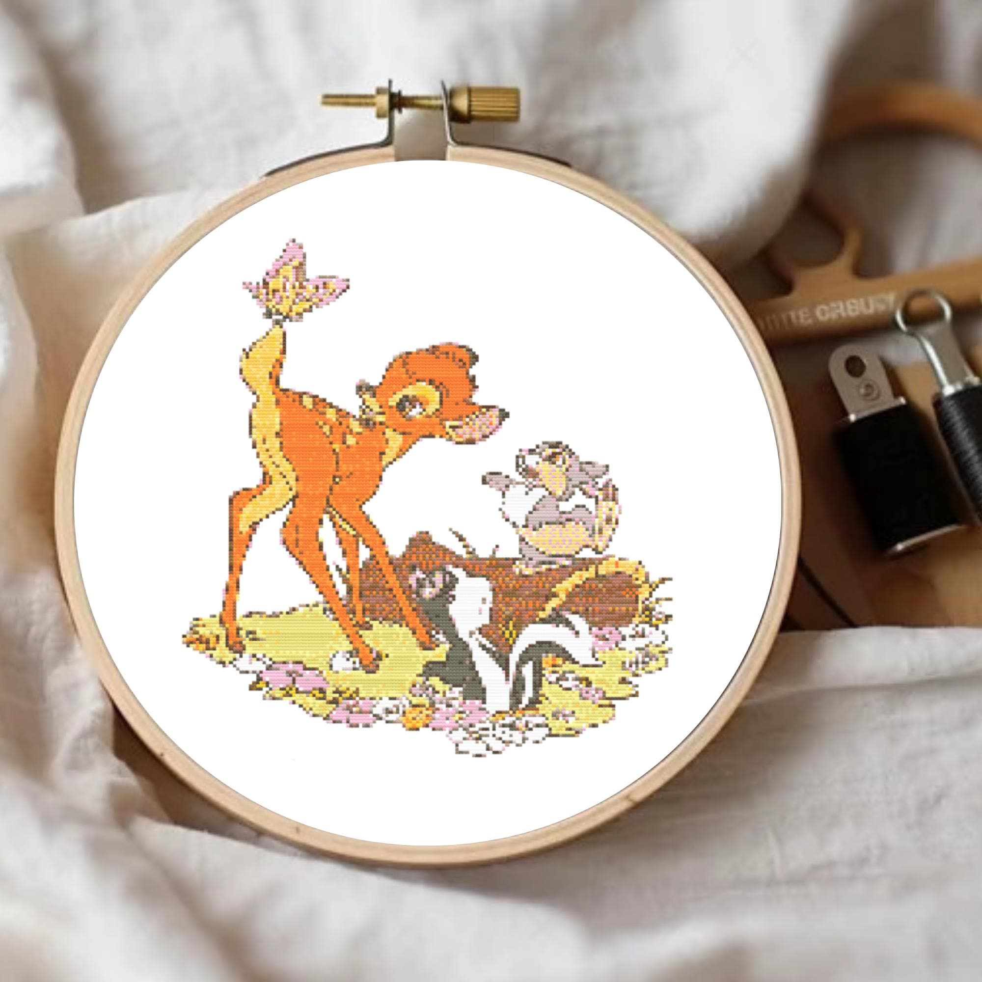 Cute Bambi and Friends Cross Stitch Pattern - DIY Embroidery Design ...