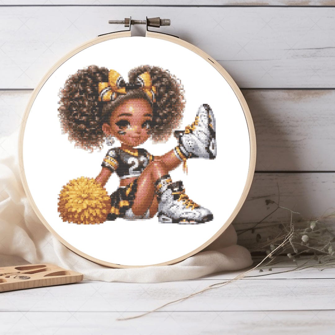 Afro Cheerleader Girl Cross Stitch Pattern, Afro Girl, Black Girl, Cool ...