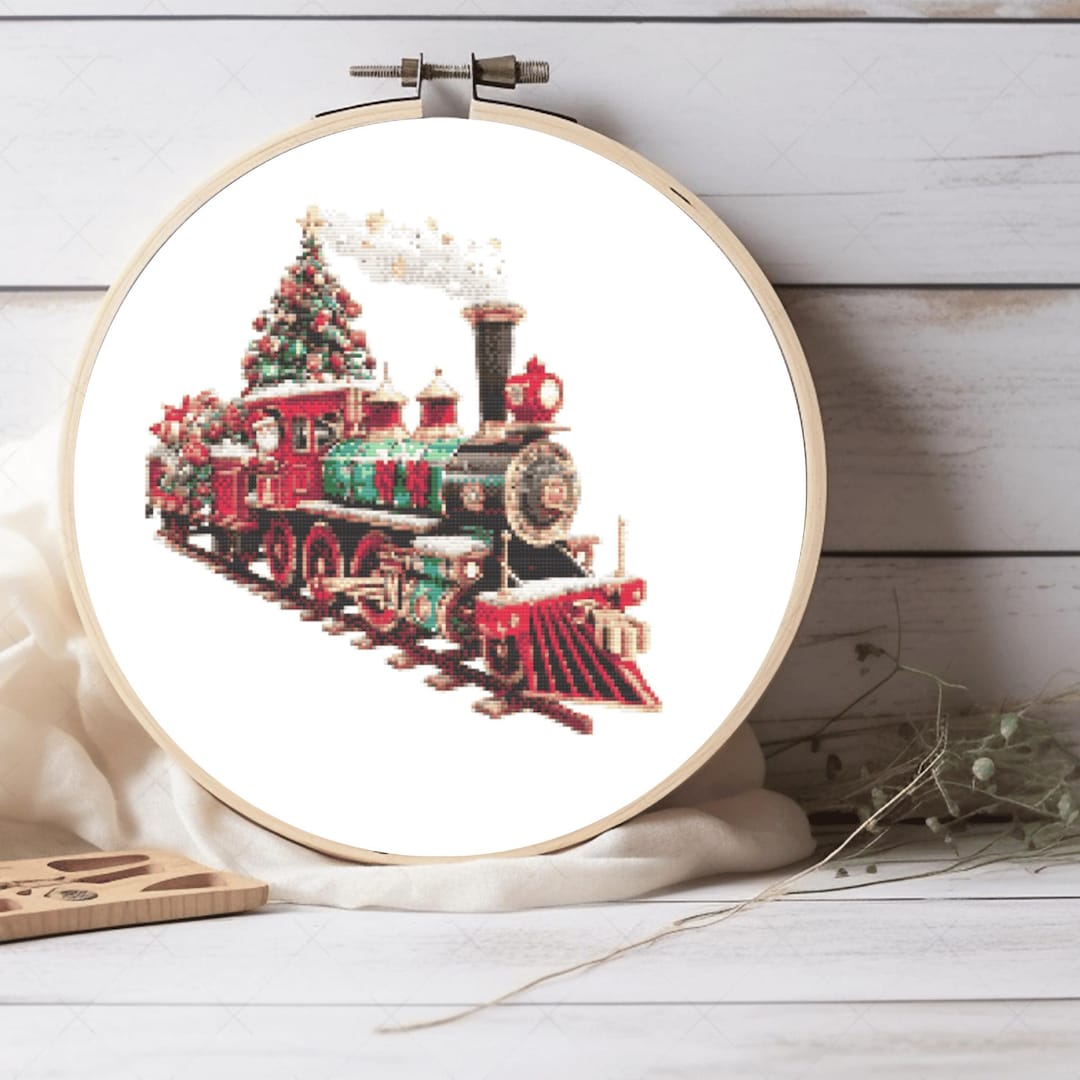 Christmas Train Cross Stitch Pattern - Retro Steam Locomotive Xstitch ...