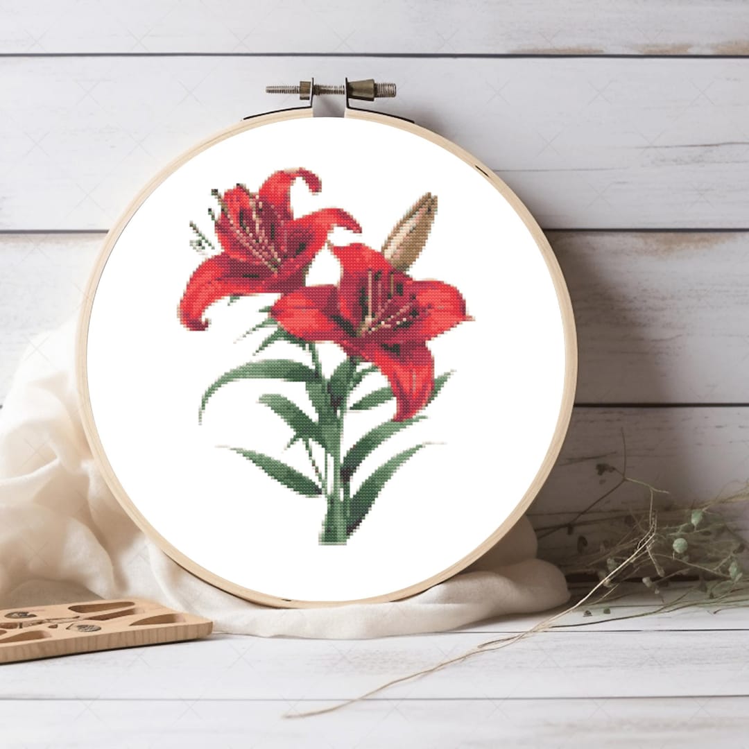 DIY Aesthetic Lily Flower Cross Stitch Chart - Instant Download, Lily ...