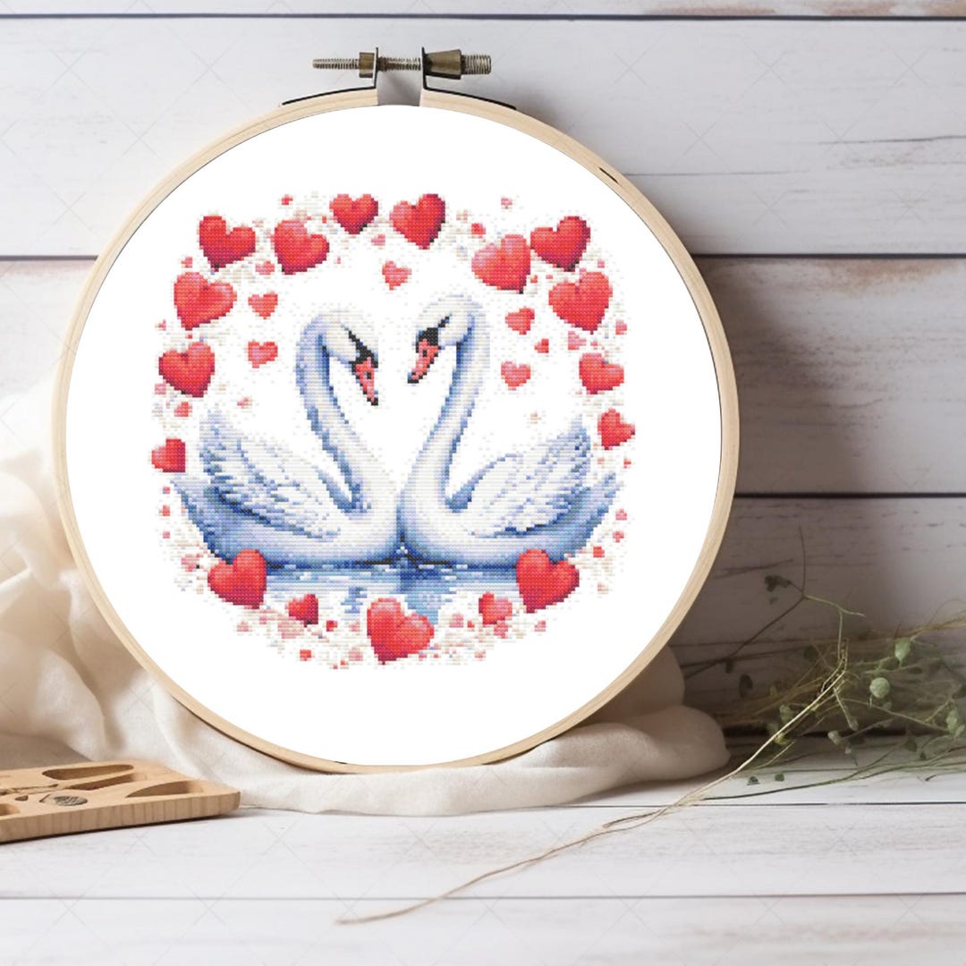 Lover Swans Cross Stitch Pattern, Cute Swan Pattern, for Valentines Day ...