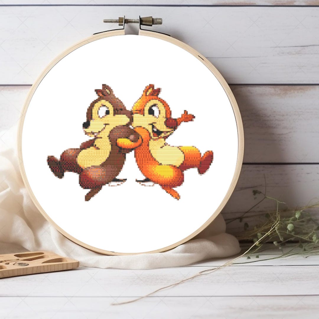 Chip and Dale Cross Stitch Pattern – Playful Squirrel Duo Design – Fun ...