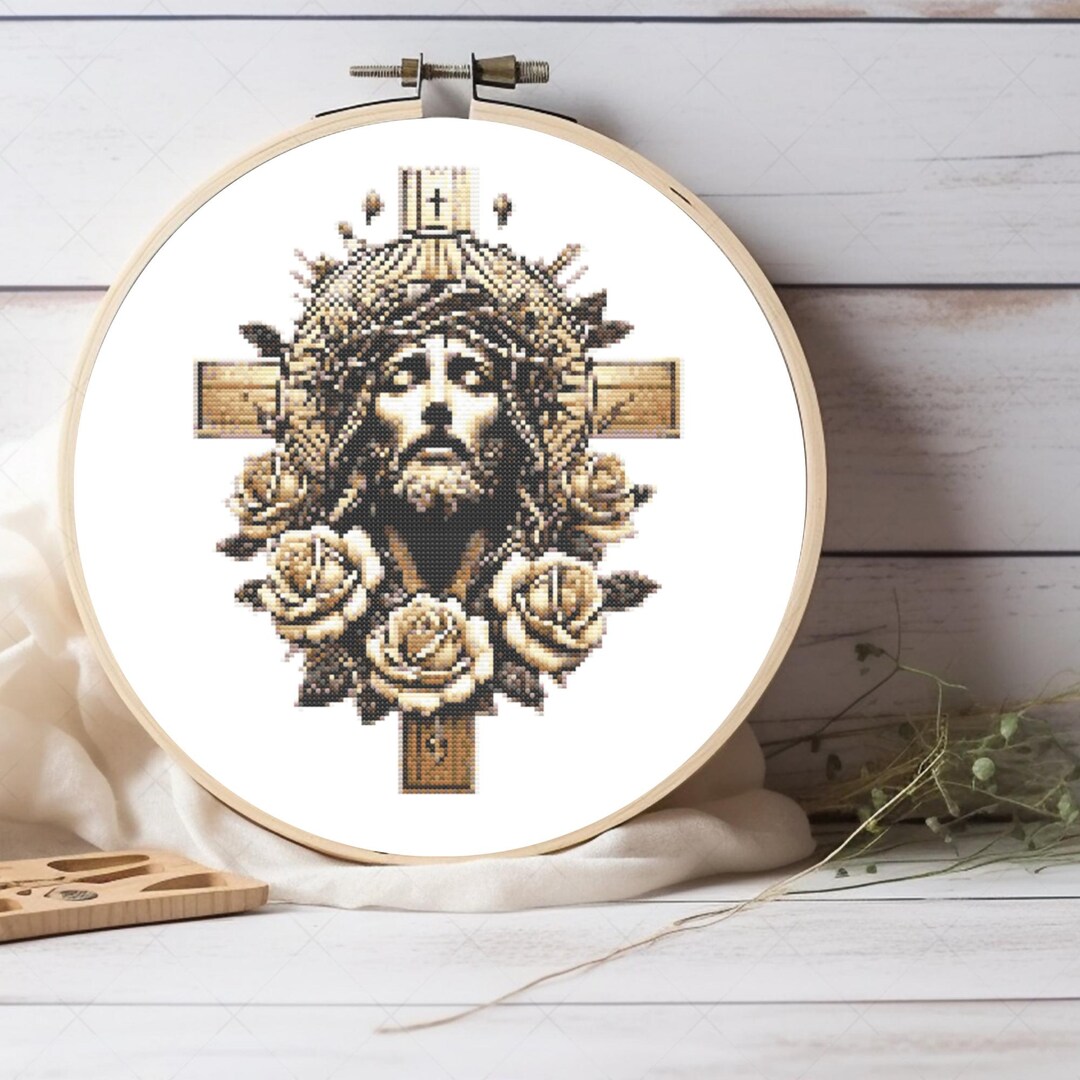 Jesus Christ and Cross Stitch Pattern - Religious Christian Needlepoint ...