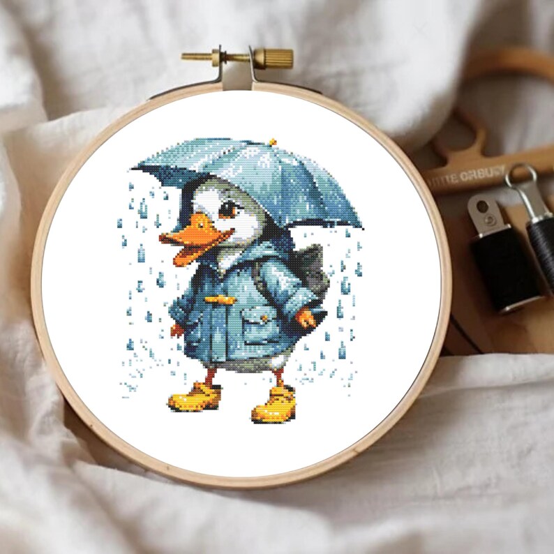 Cute Duck Umbrella Cross Stitch Pattern - DIY Embroidery Pattern ...