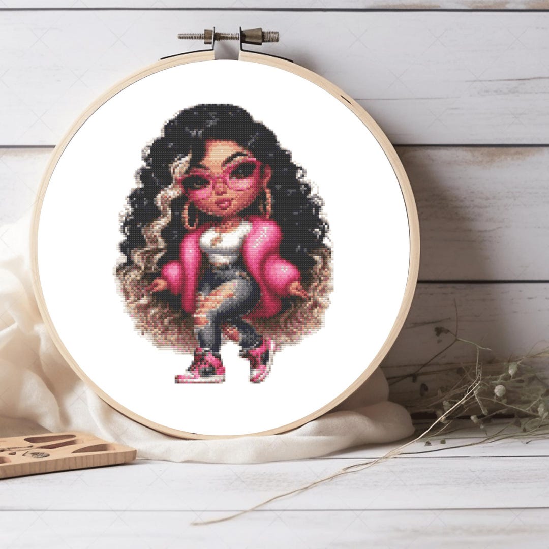 Afro Girl Xstitch Pattern PDF | Curly Hair Embroidery Hoop Art DIY ...