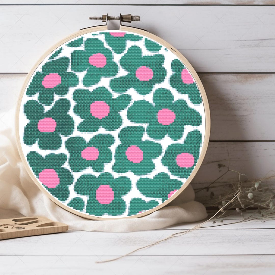 Crooked Flowers Cross Stitch, Boho Cross Stitch Pattern PDF, Geometric ...