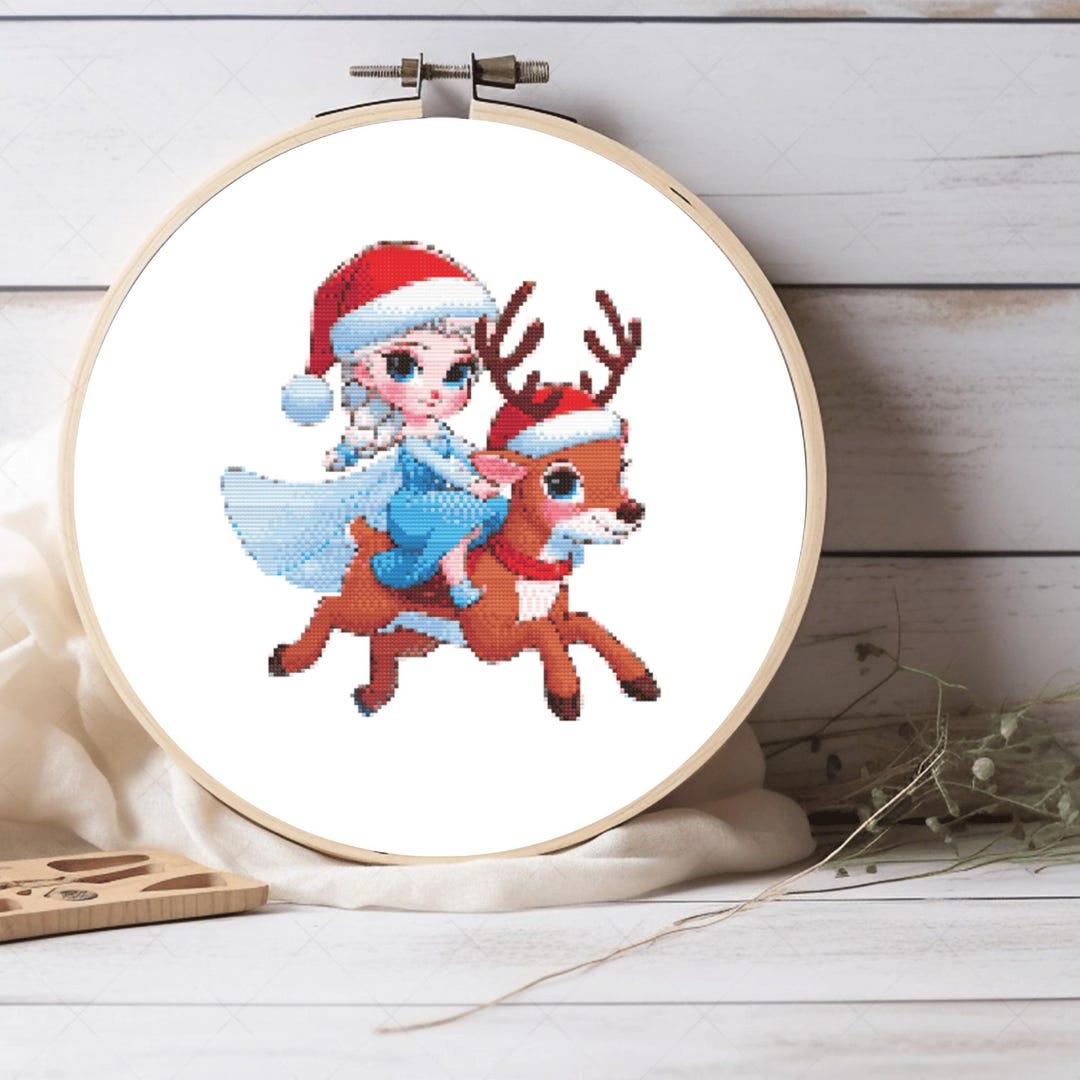 Frozen Elsa and Christmas Baby Deer Cross Stitch Pattern, for Girl ...