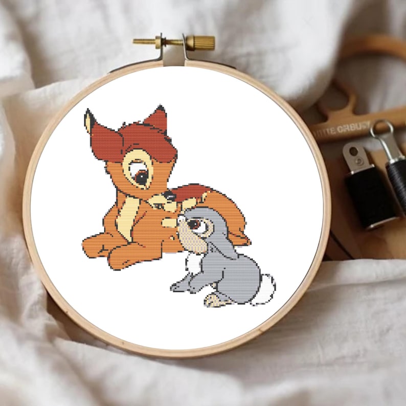 Cute Bambi and Thumper Cross Stitch Pattern - Cute Bunny and Bambi ...