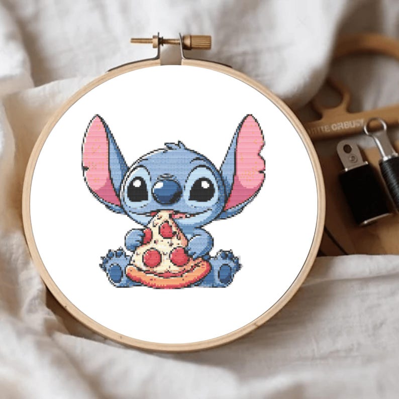 Stitch Eats Pizza Cross Stitch Pattern - Nursery Decor, Instant PDF ...