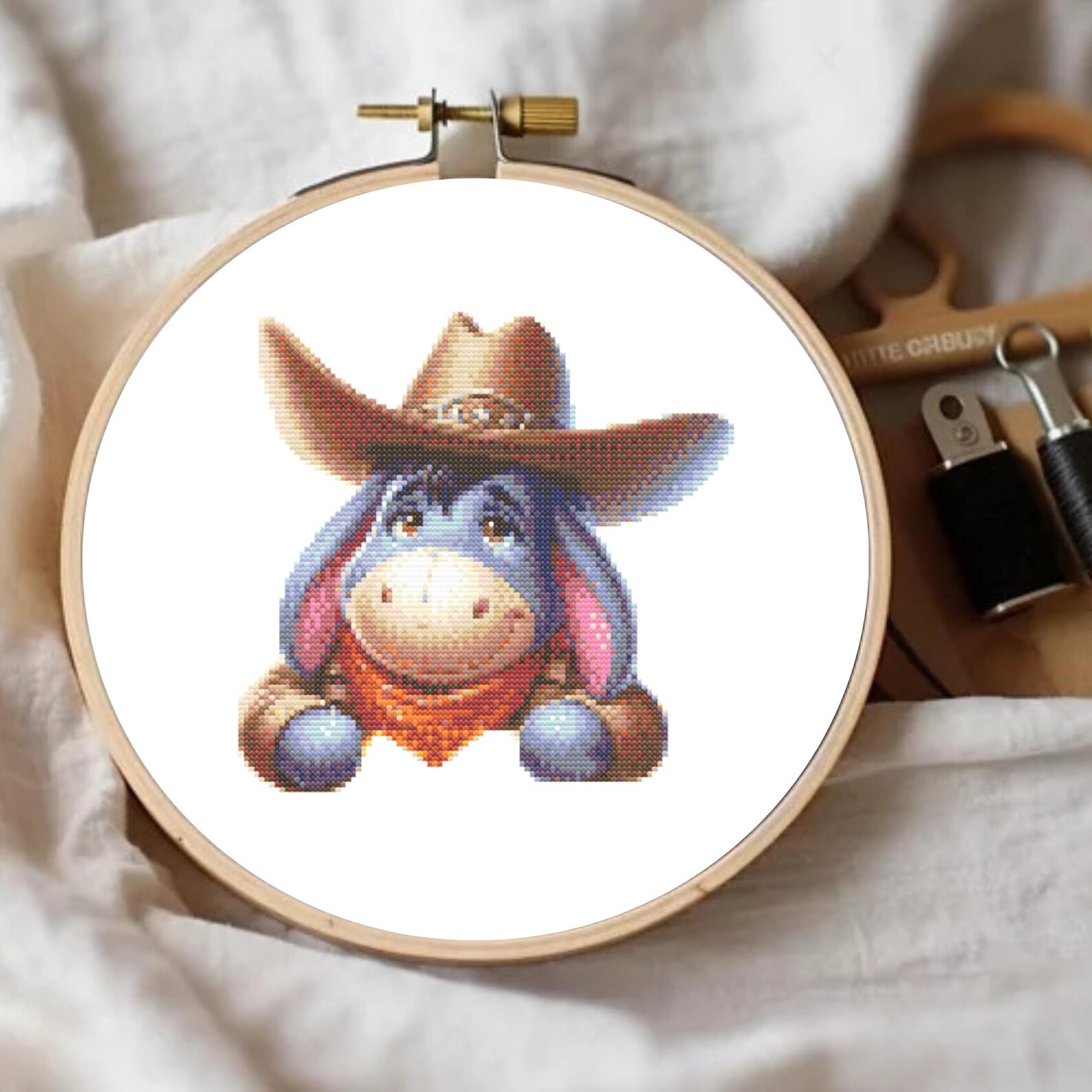 Eeyore Cowboy DIY Cross Stitch Pattern, Western Eeyore Cross Stitch ...