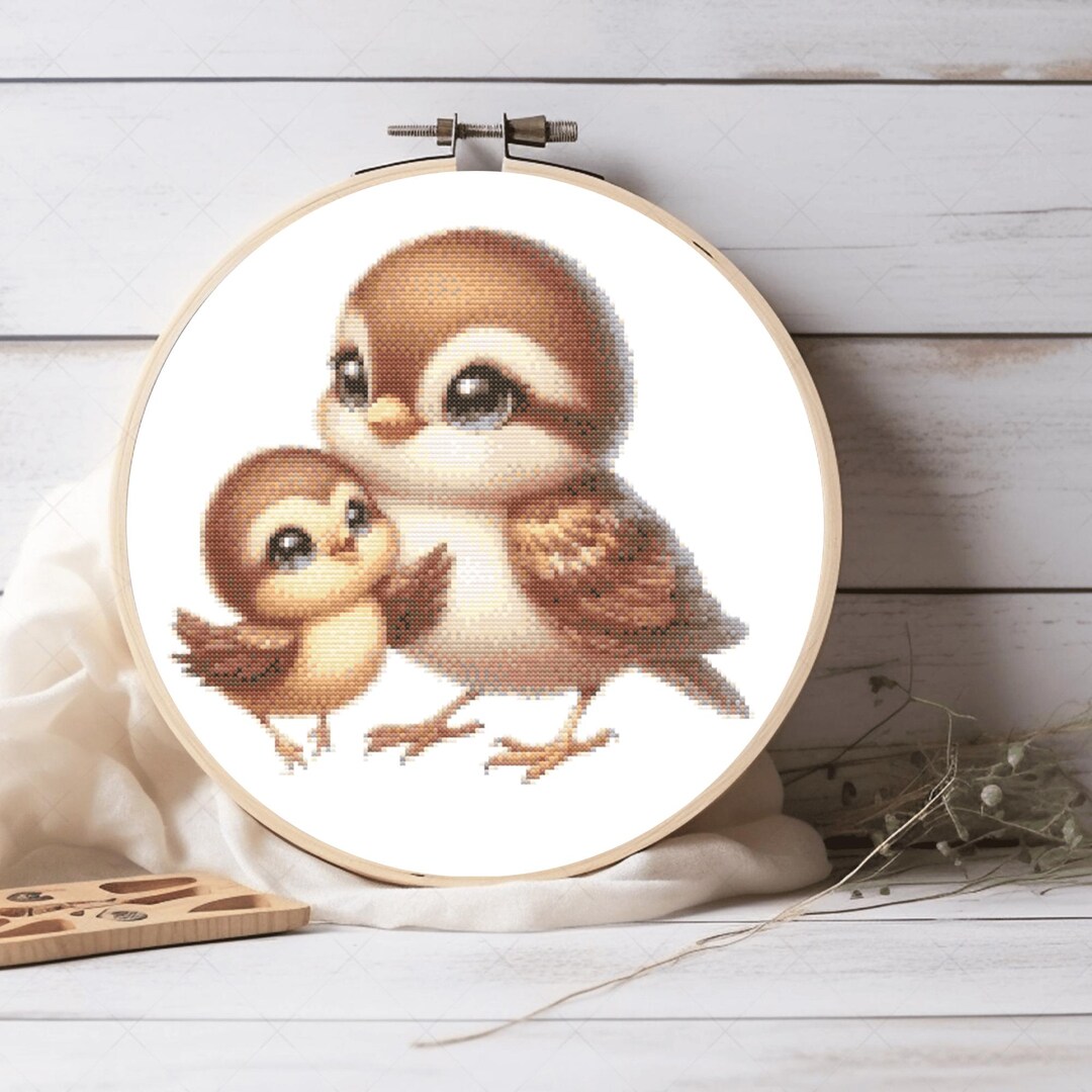 Sweet Mommy and Baby Bird Cross Stitch Design, Cross Stitch Chart for ...
