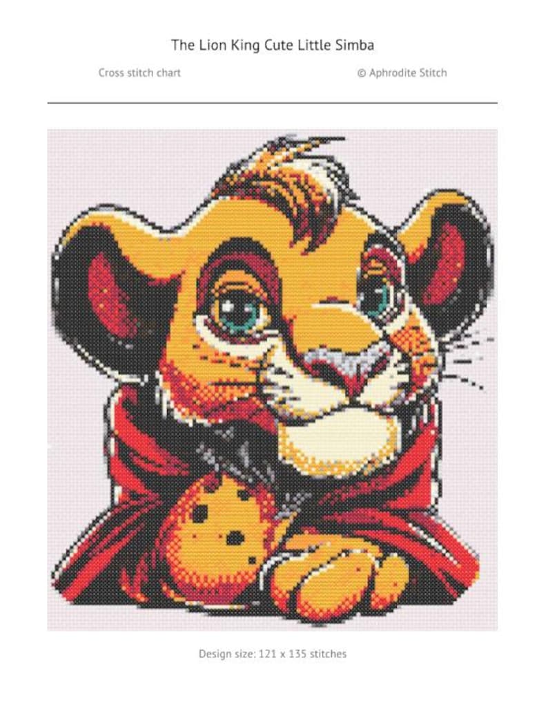 The Lion King Cute Little Simba Cross Stitch Pattern – Adorable Lion ...