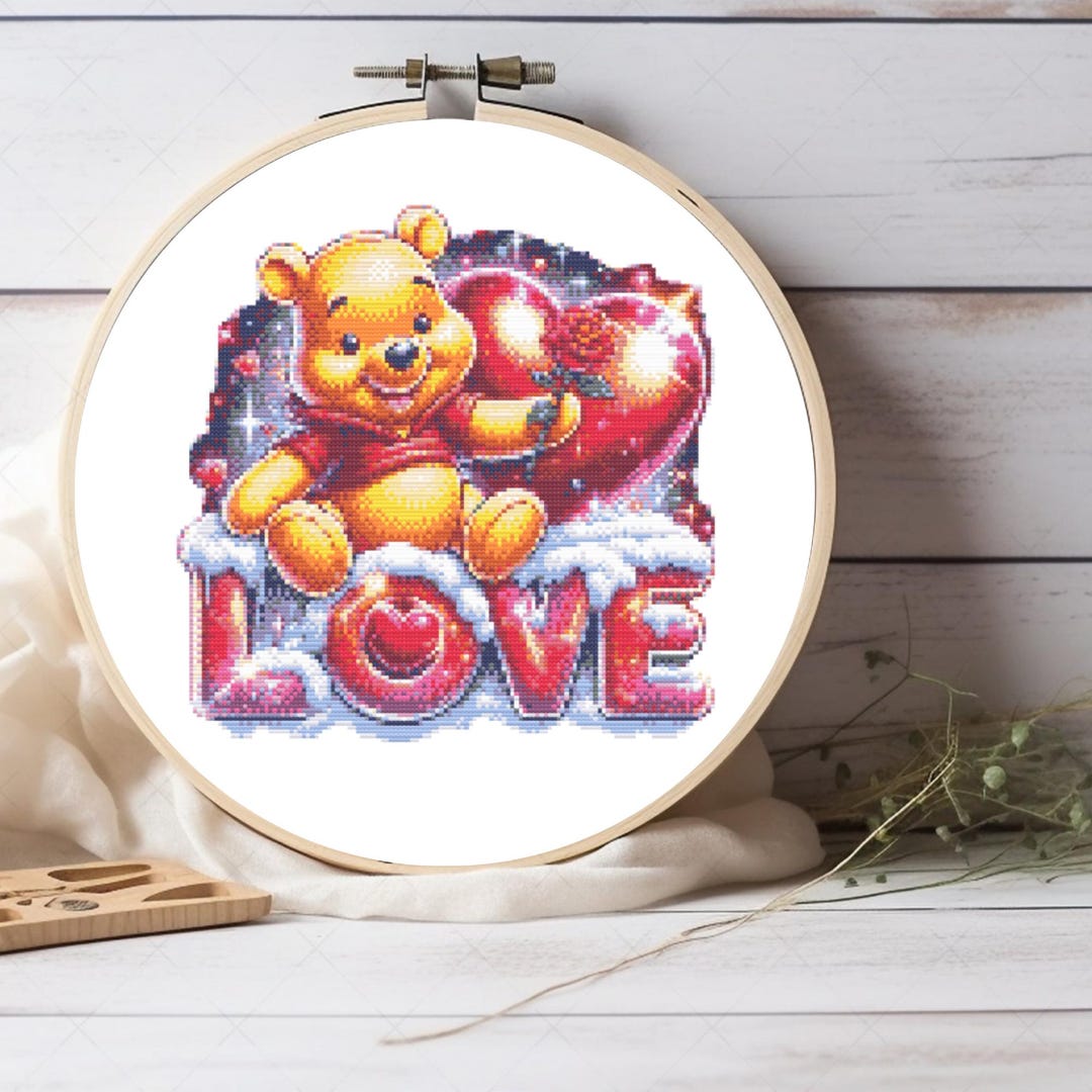 Sweet Winnie the Pooh Love Cross Stitch Pattern, DIY Heartfelt Winnie ...