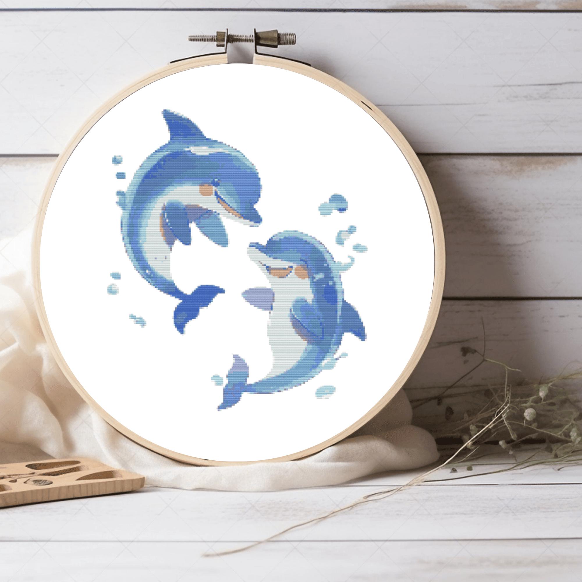 Two Cute Dolphins Cross Stitch Pattern, Dolphin Cross Stitch Pattern ...