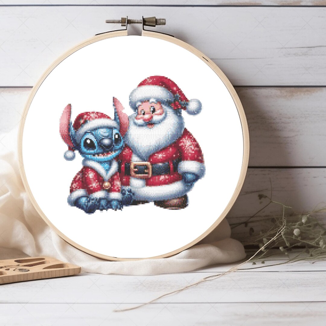 Stitch and Santa Claus Cross Stitch Pattern – Adorable Christmas ...