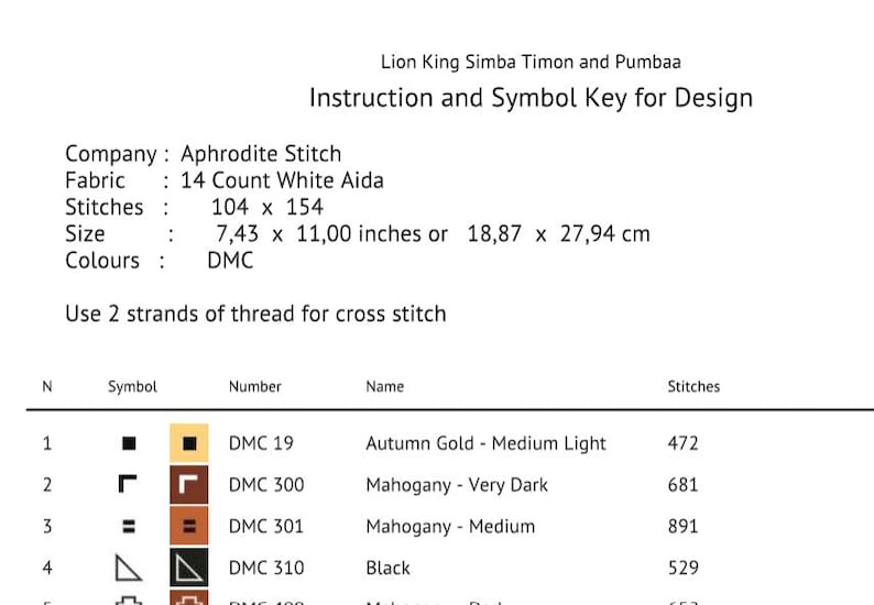 Lion King Simba Timon Pumbaa Cross Stitch Pattern - Sweet Cartoon ...