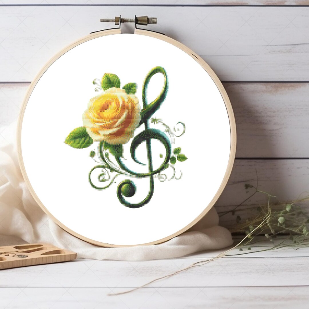 Elegant Treble Clef and Rose Cross Stitch Pattern - Easy to Follow ...
