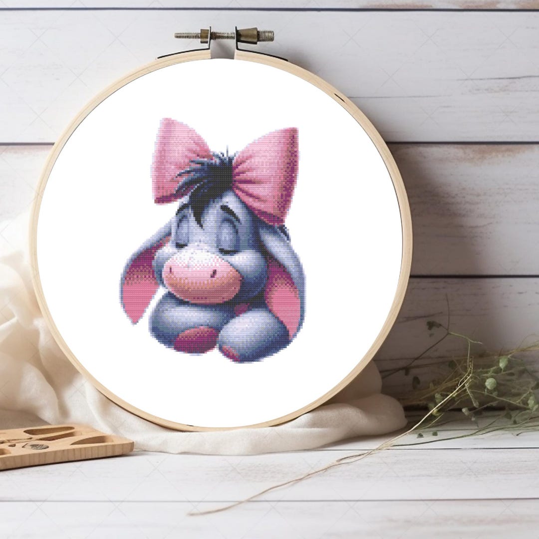 Sweet Eeyore With Ribbon Cross Stitch Pattern - Cute Eeyore Pattern ...