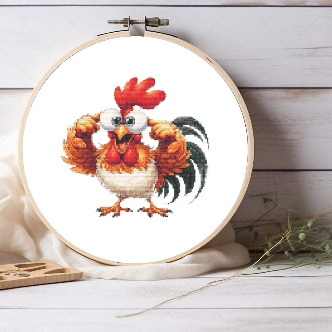 Cheerful Spoiled Rooster Cross Stitch Pattern - Easy DIY Farm Animal ...