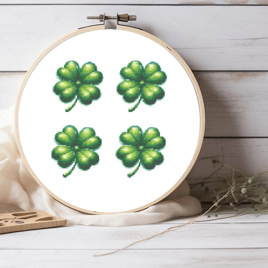 Good Luck Charm: Shamrock 4 Leaf Clover Cross Stitch Pattern, Handmade ...