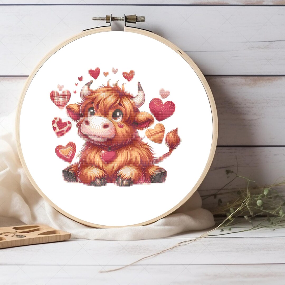 Lover Highland Cow Cross Stitch Pattern, Sweet Rustic Decor, Cute Cow ...