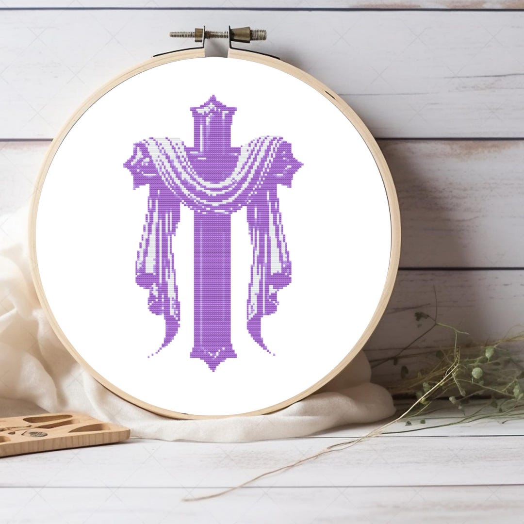 Lilac Resurrection Cross Cross Stitch Pattern - White Cloth on Cross ...