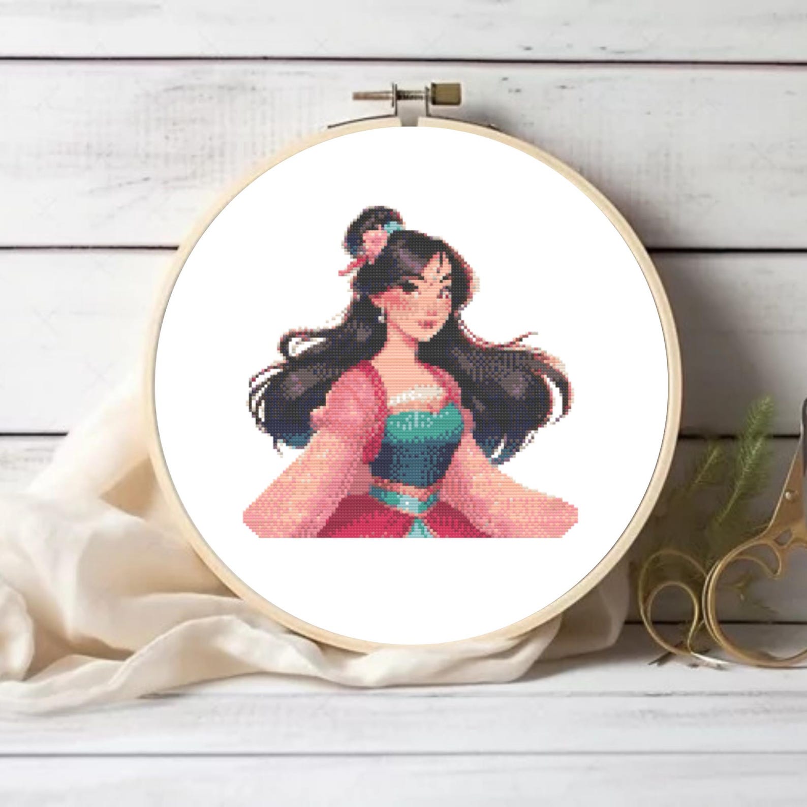 Mulan Cross Stitch Pattern | Cartoon Princess Nursery Decor | Instant ...