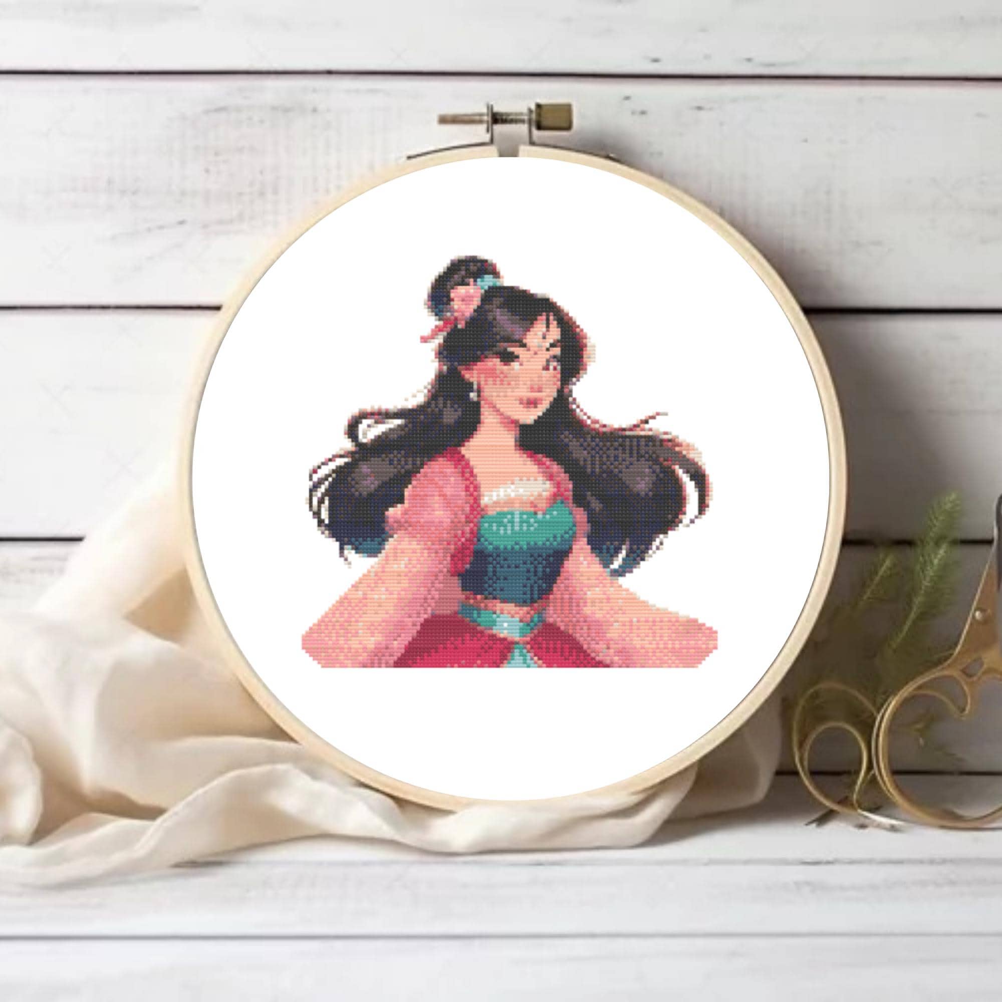 Mulan Cross Stitch Pattern | Cartoon Princess Nursery Decor | Instant ...