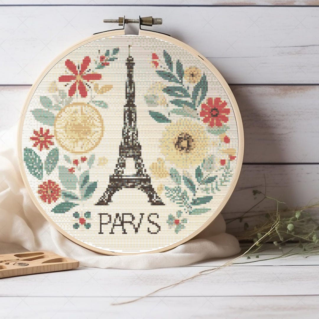 Decorative Paris Cross Stitch Pattern, Eiffel Tower Cross Stitch ...