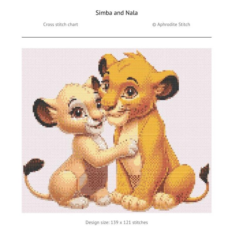 Simba and Nala Cross Stitch Pattern, Cute Simba Pattern, Lion King ...