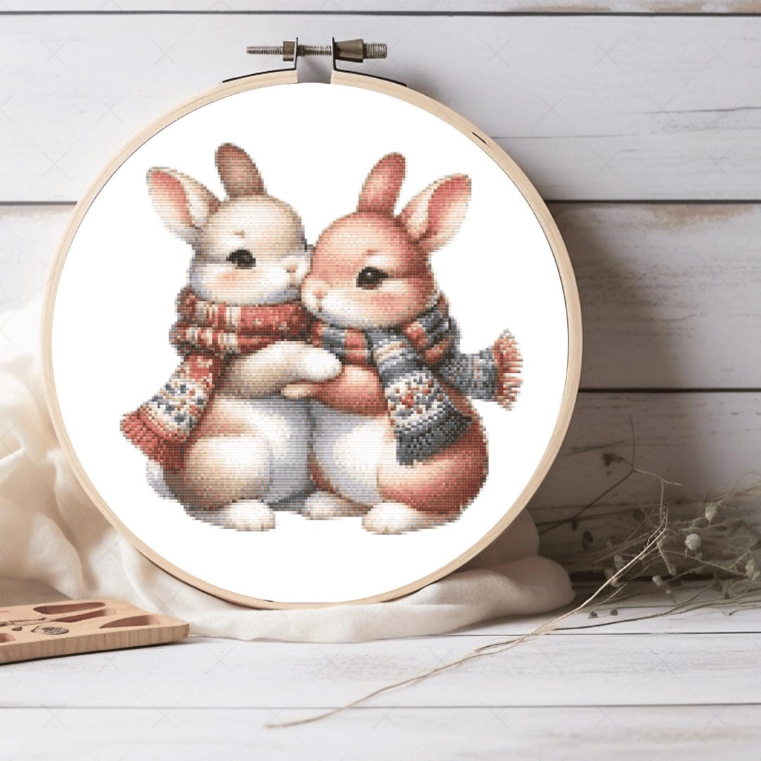 Two Rabbits in Love Cross Stitch Pattern | Valentines Day Decor | Stitchers Friendly PDF - Etsy