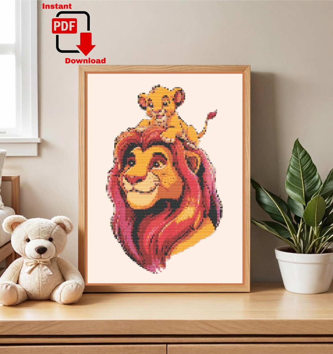 Lion King and Simba Cross Stitch Pattern – Heartwarming Kids Room Wall ...