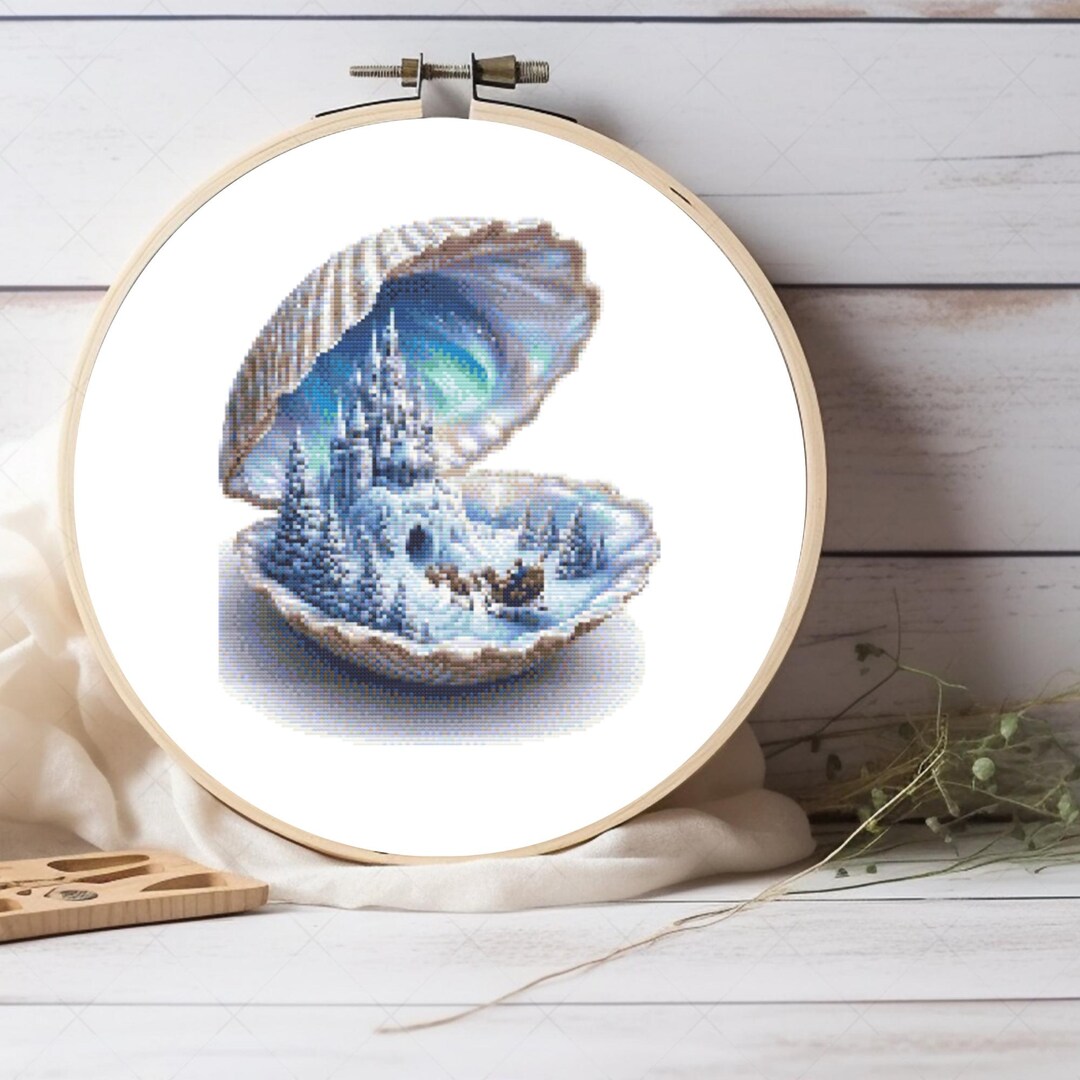 Pearl Shell Fantasy Winter Landscape Cross Stitch Pattern, Cute Winter ...