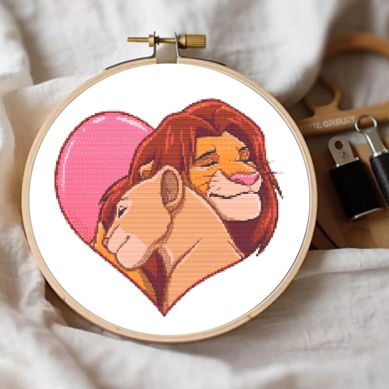 Mufasa and Sarabi Cross Stitch Pattern | Lion Couple Embroidery PDF for ...
