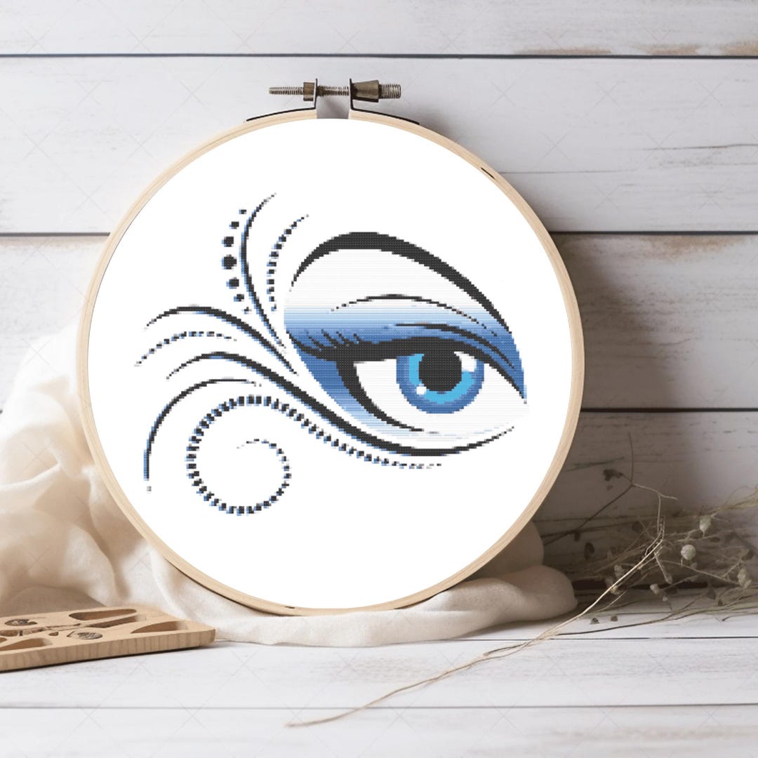 Mesmerizing Blue Eye Cross Stitch Pattern - Easy DIY Hoop Art for Boho ...