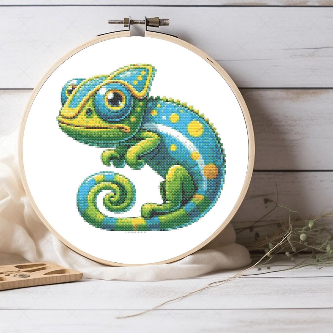 Cute Chameleon Cross Stitch Pattern, for Wall Decor, for Room Decor ...