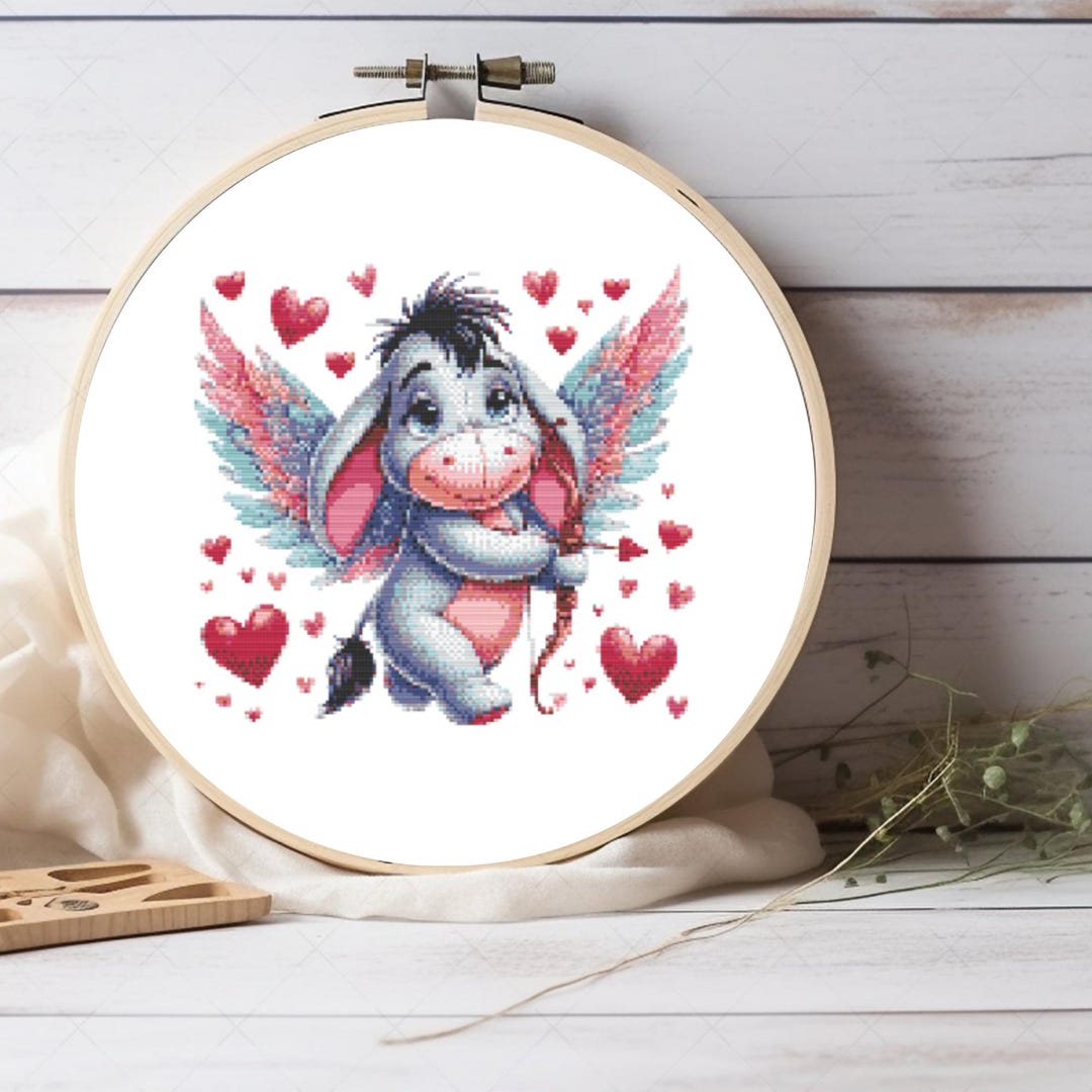 Angel of Love Eeyore Cross Stitch Pattern - Cute Character Embroidery ...