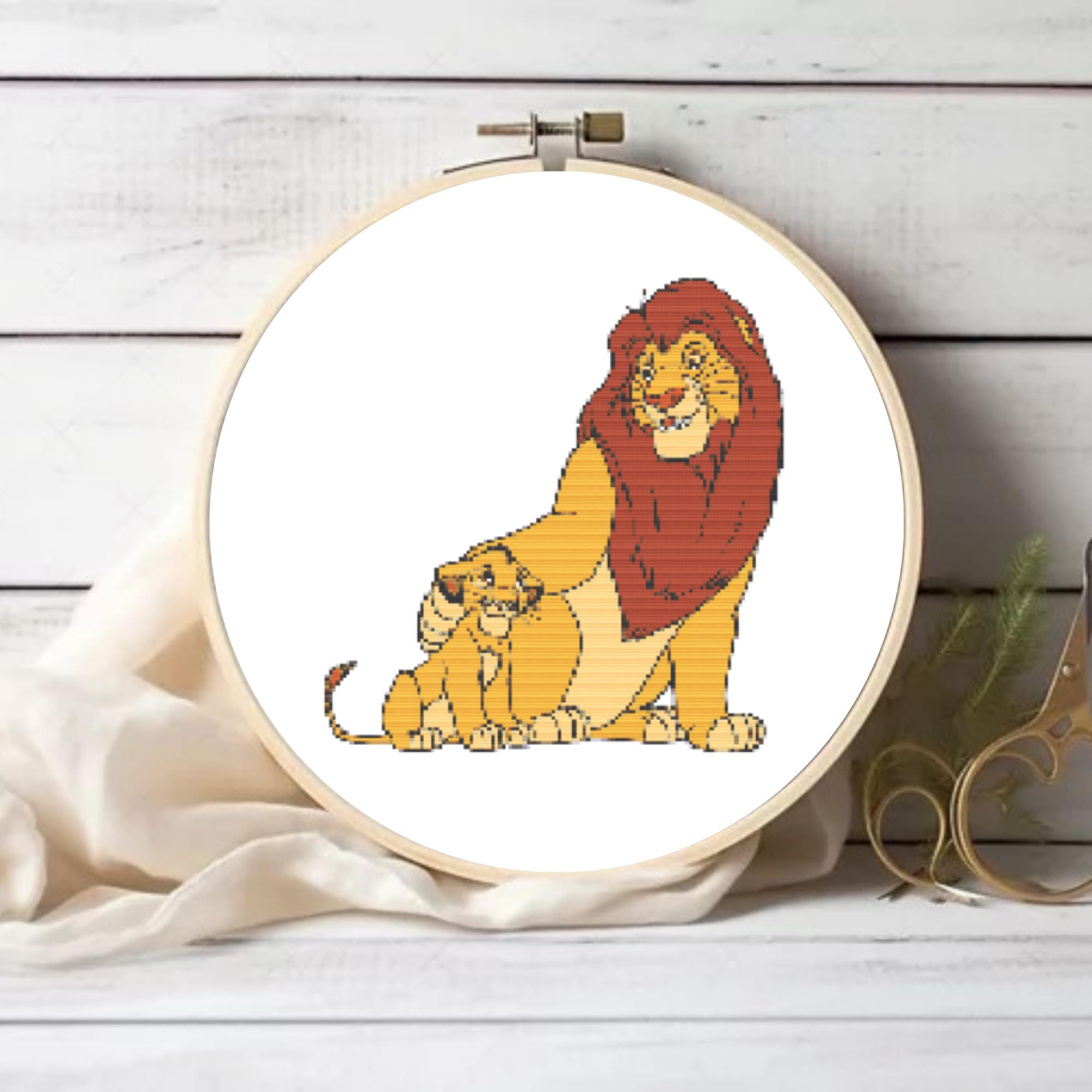 Lion King Mufasa & Simba Cross Stitch Pattern - Cute Cartoon Chart for ...