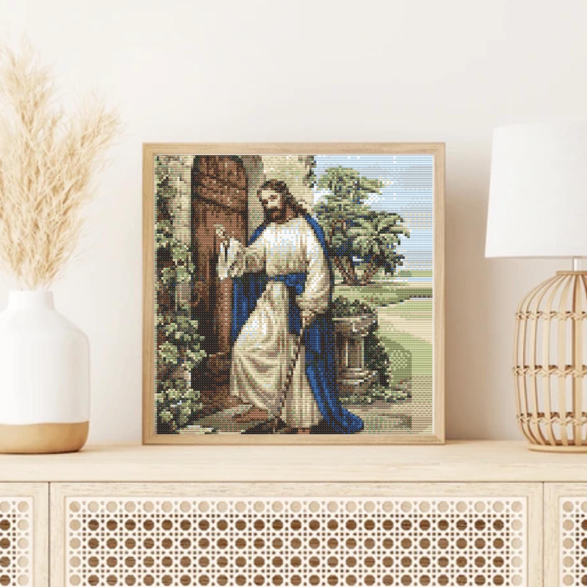 Jesus Christ Cross Stitch Pattern - Christian Religious Door Sign for ...