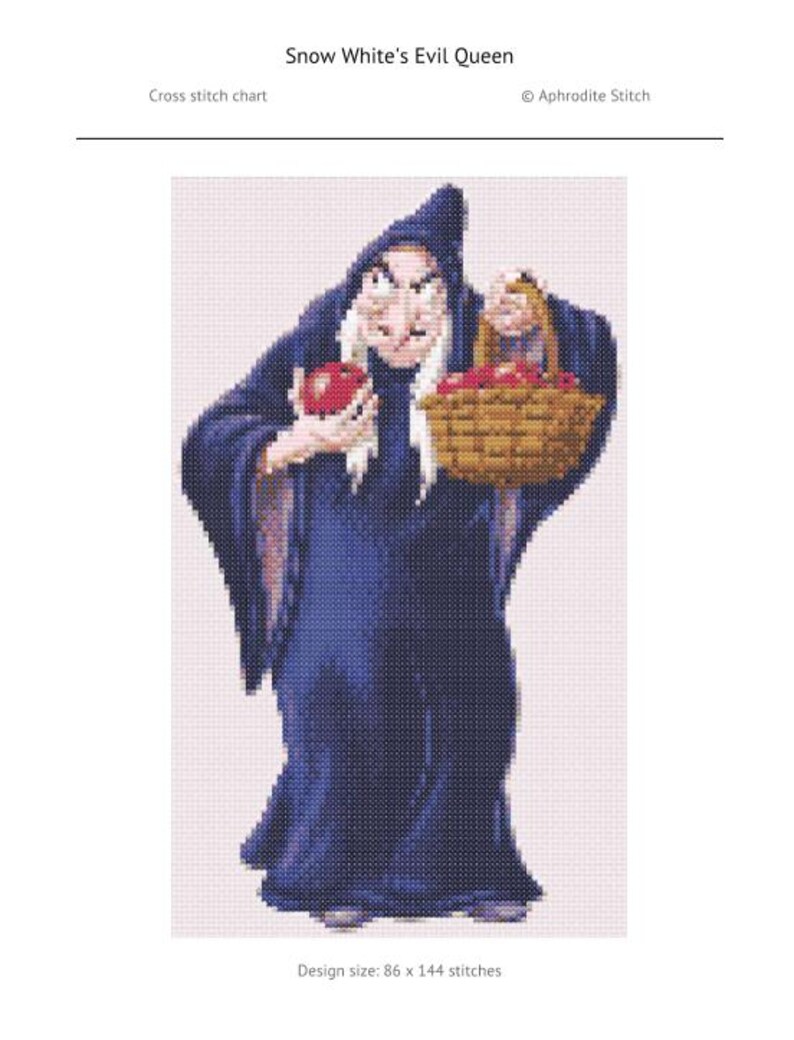 Evil Queen Cross Stitch Pattern - Snow White Villain for Nursery Wall ...