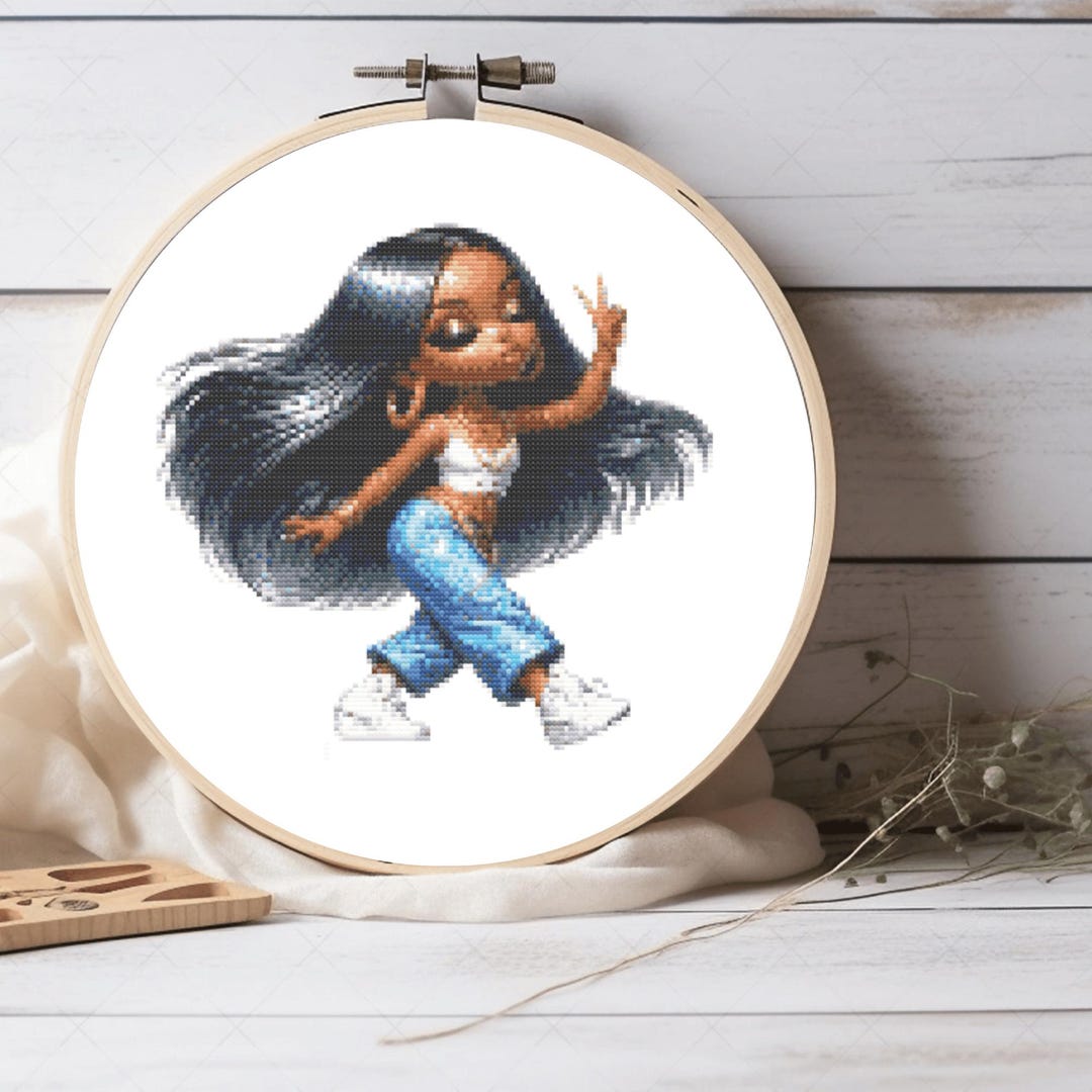 Afro Girl Runway Cross Stitch Pattern | Beginner DIY Hoop Art PDF ...