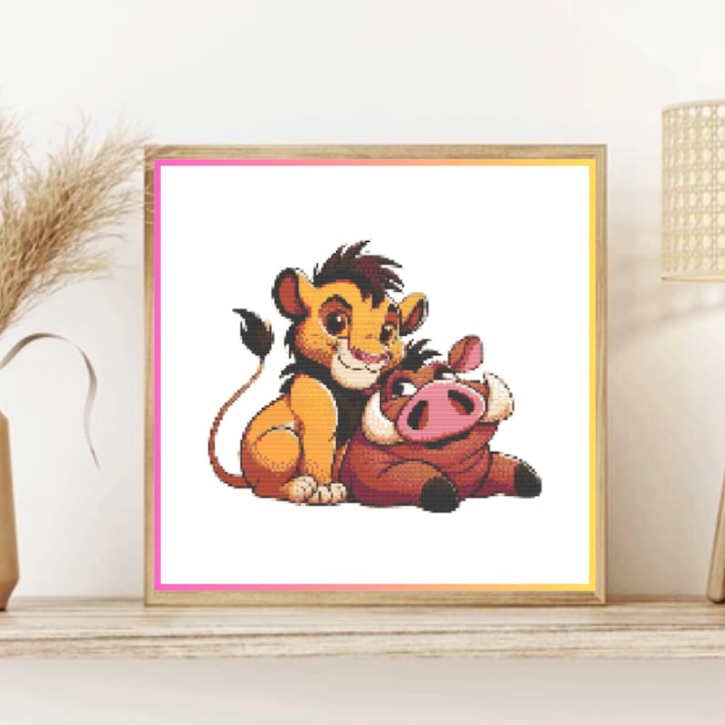 Pumba and Simba Friendship Cross Stitch Pattern - Cute Lion Simba ...