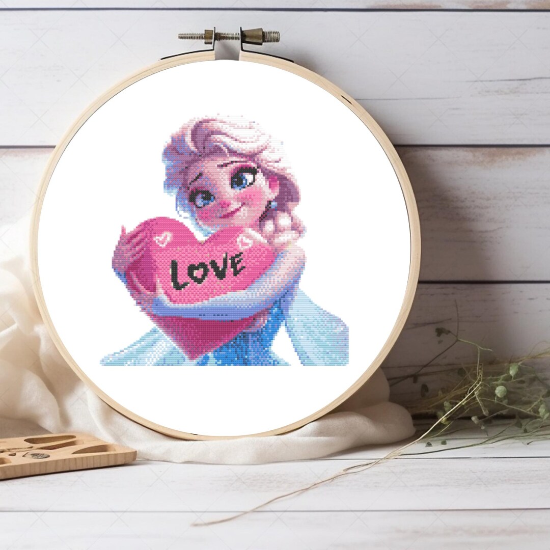 Frozen Elsa Love Cross Stitch Pattern | Cartoon Valentine Sewing Art ...