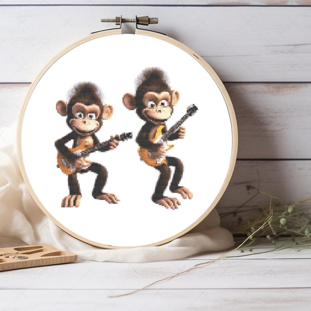 Adorable Musician Monkeys Cross Stitch Pattern - DIY Embroidery Design ...