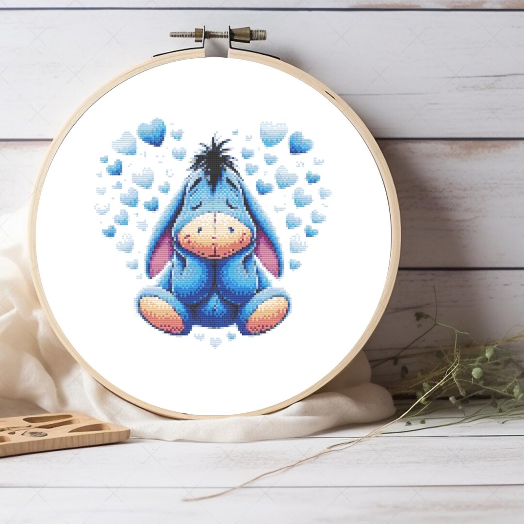Adorable Eeyore Cross Stitch Chart - DIY Craft Pattern, Cute Eeyore ...