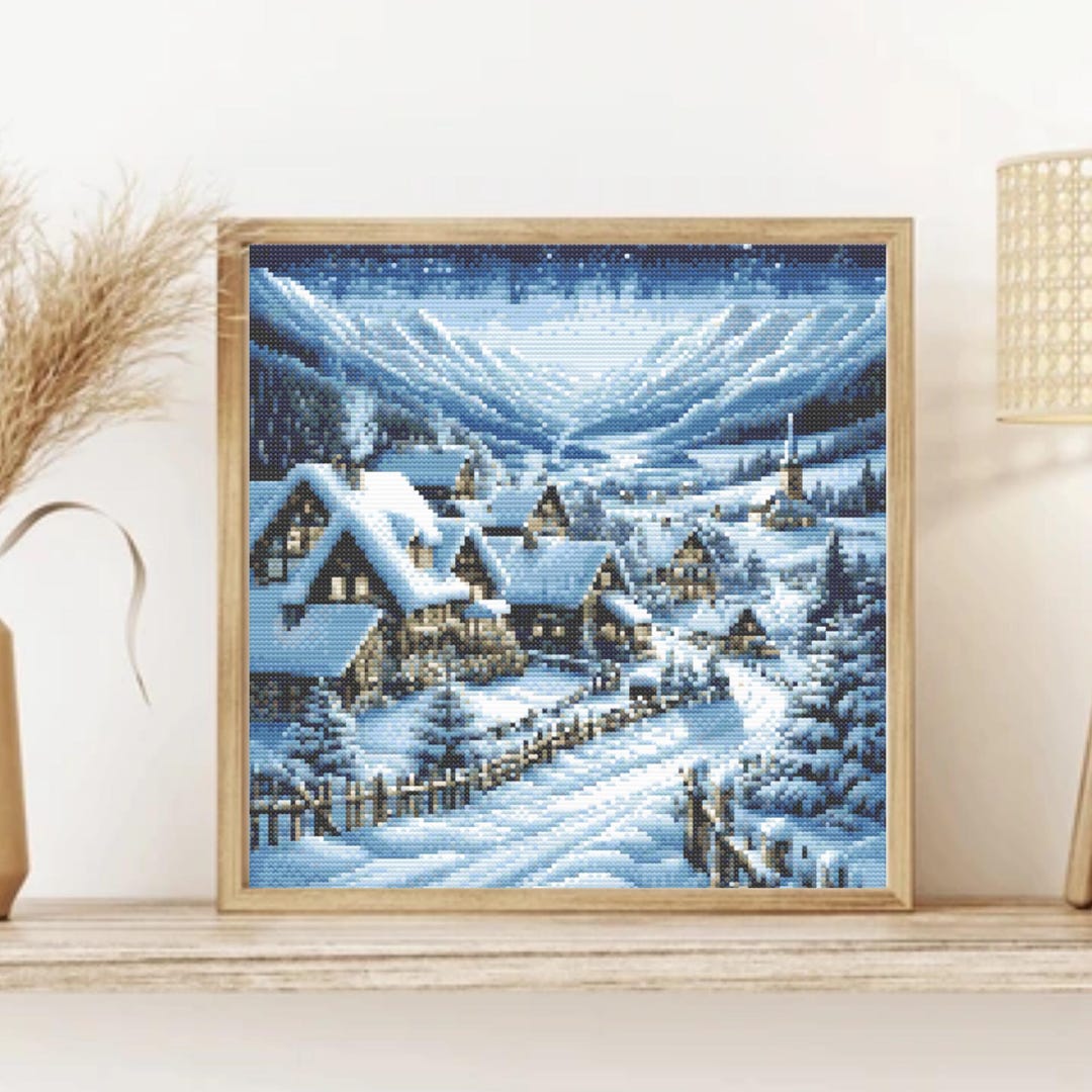 Winter Cabin Cross Stitch Pattern, Digital Embroidery Design, Snowy ...
