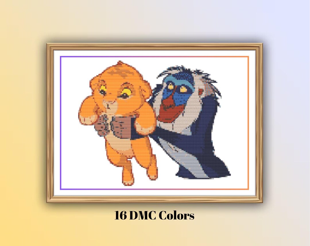 Simba and Rafiki Cross Stitch Pattern PDF | Jungle Duo Embroidery Hoop ...