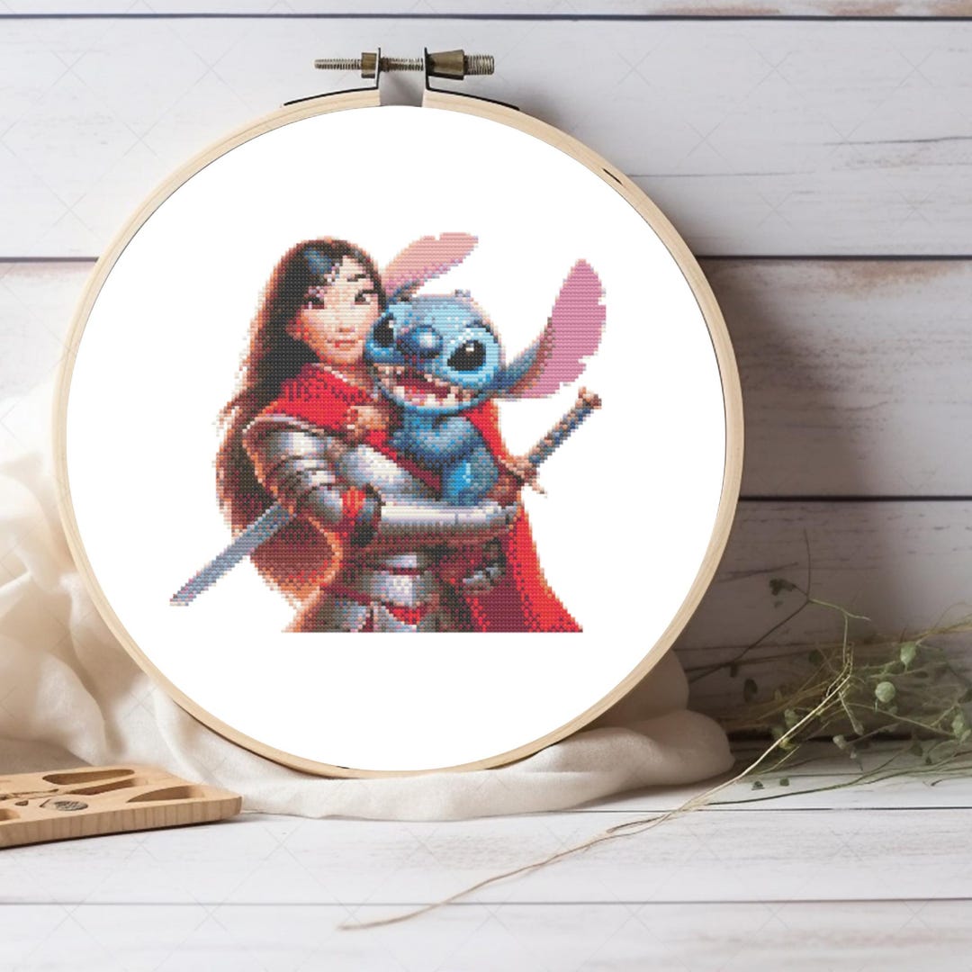 Stitch and Mulan Cross Stitch Pattern, Nursery Decor, Kids Room Cute ...
